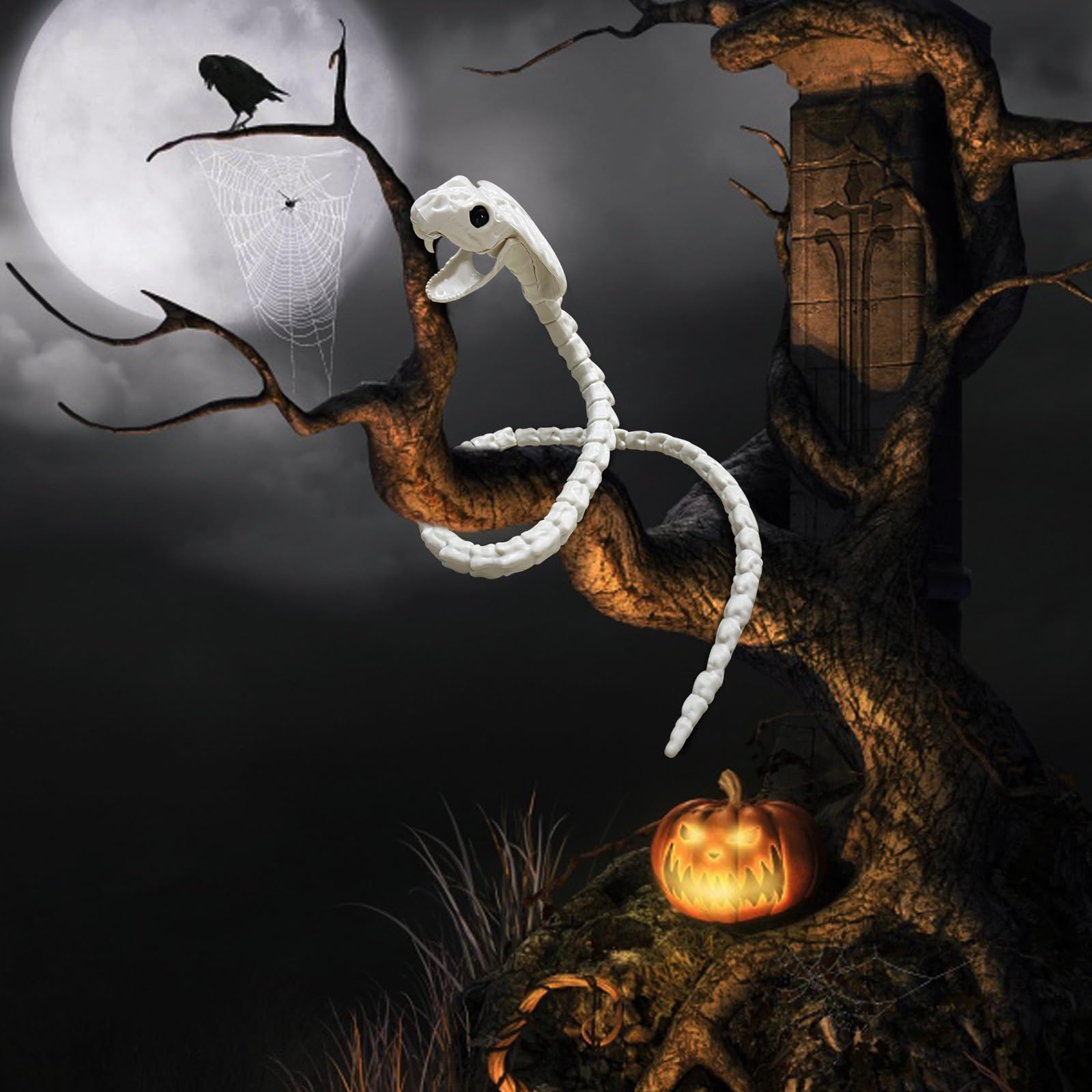 Lodou Slithering Skeleton Snake ,Halloween Animal Skeleton Props Skeleton Snake Halloween Decorations Creepy Decor Party Props (Snake)