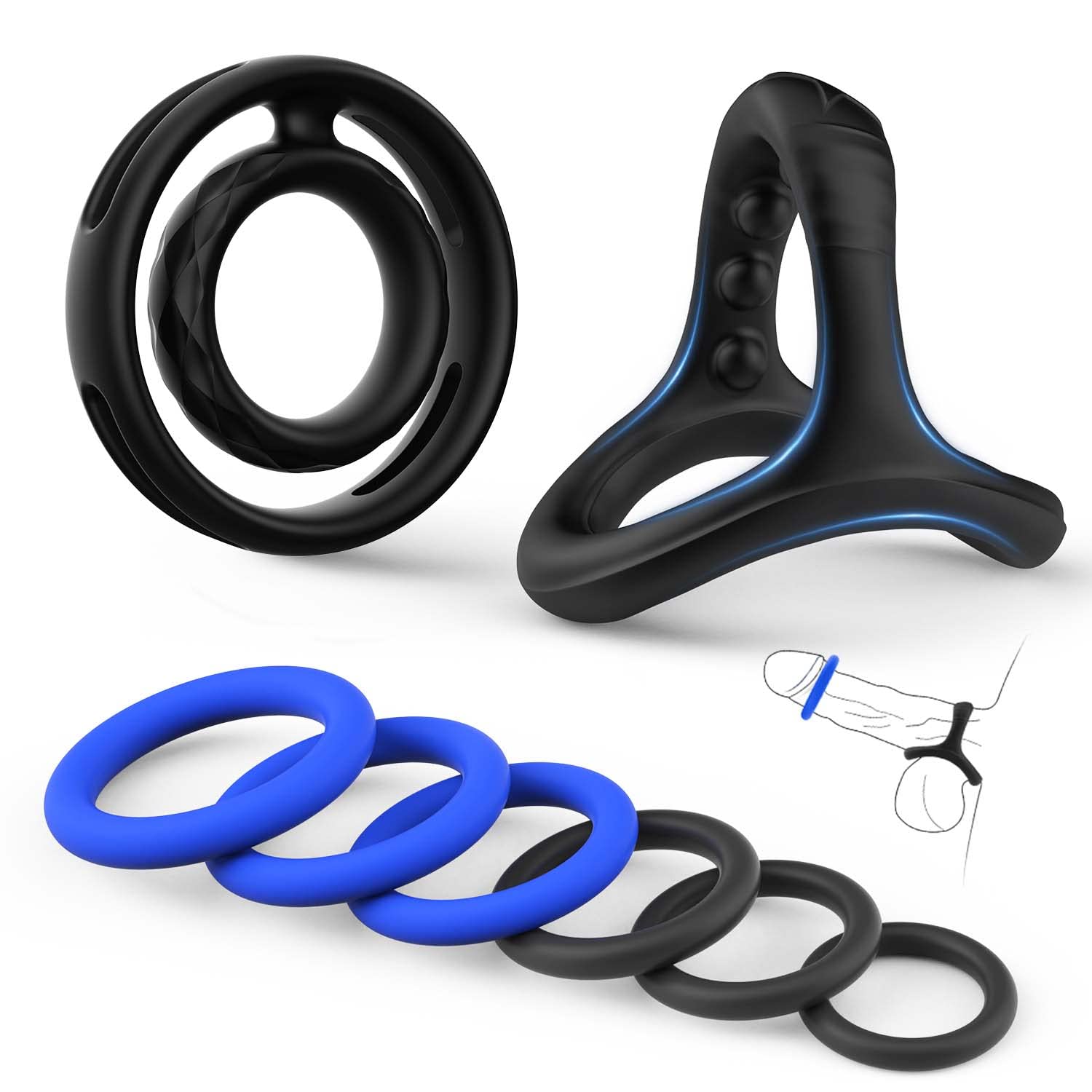 Linsecn 8 PCS Cock Ring Set Penis Ring, Silicone Cock Penis Rings for Penis Erection Enhancing and Sex Longer Lasting Stronger, Male Dildo Stretchy Adult Sex Toys Games for Men Women Couples Pleasure
