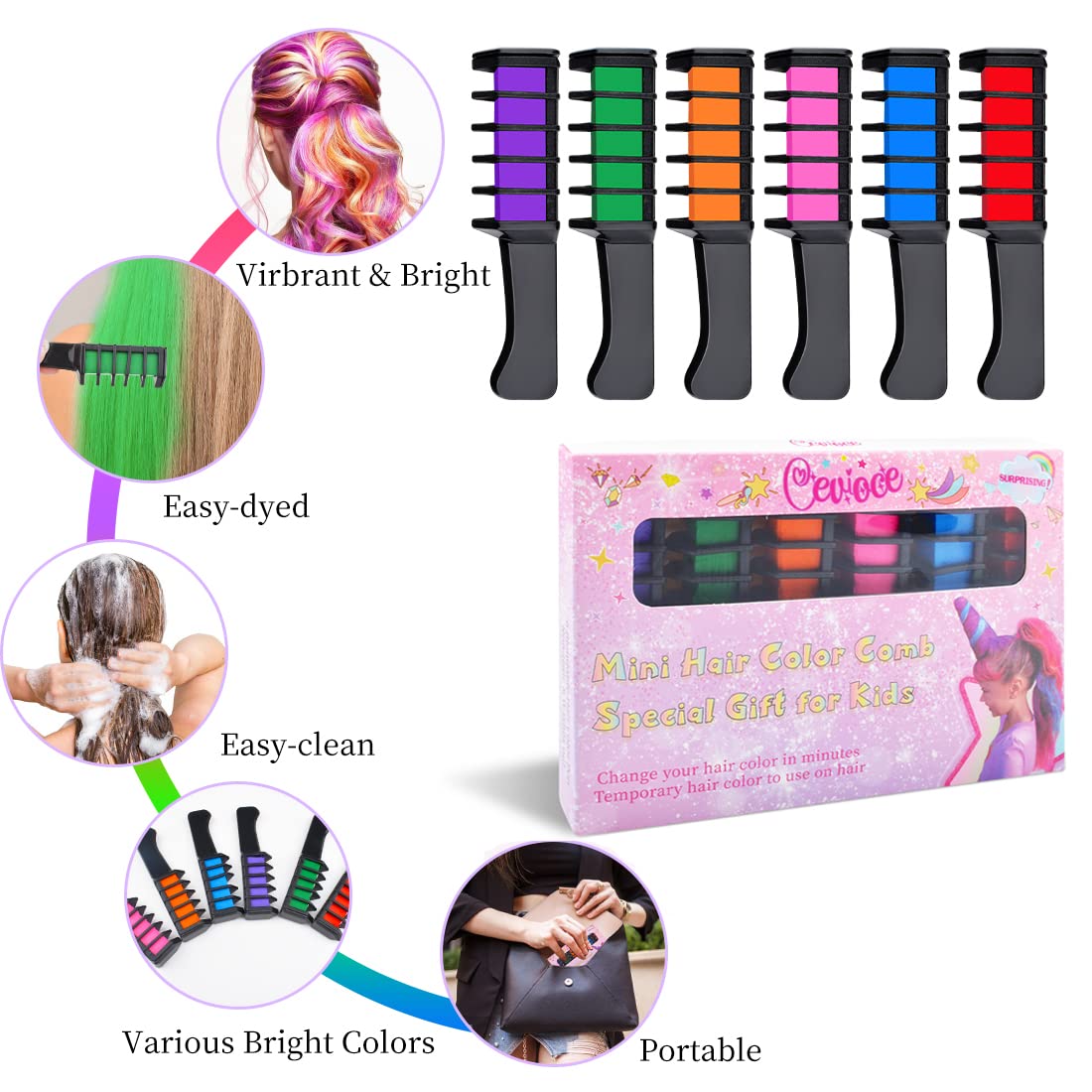 Temporary Hair Chalk Color Kit for Girls - Washable Dye and Makeup for Kids' Cosplay, DIY, Birthdays, Easter