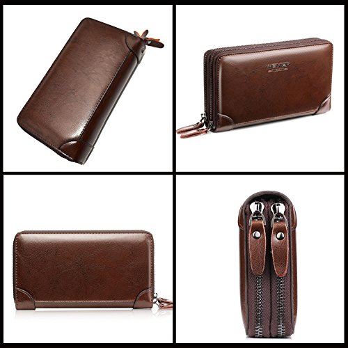 Mens Clutch Bag Handbag Genuine Leather Purse Zipper Long Wallet Business Large Hand Clutch Phone Holder