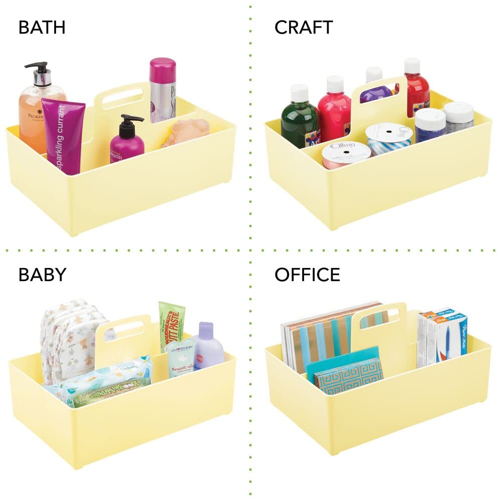 mDesign Large Plastic Divided Baby Nursery Storage Caddy Tote Bin with Handle, Holds Bottles, Spoons, Bibs, Pacifiers, Diapers, Wipes, Lotion - Ligne Collection, Light Yellow