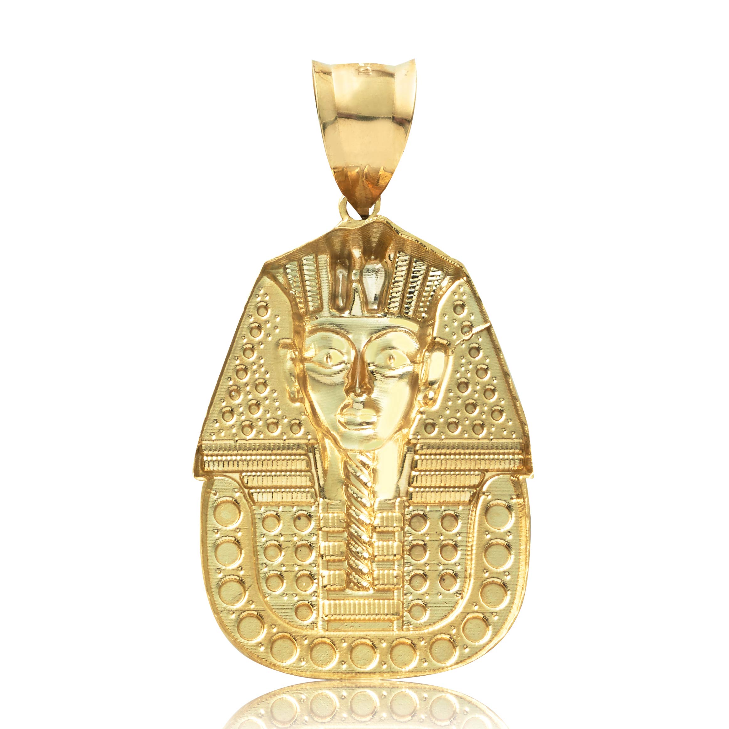 LoveBling 10K Yellow Gold Diamond Cut Pharaoh King Tut Egyptian Head Pendent Charm (2.01" x 1.09")