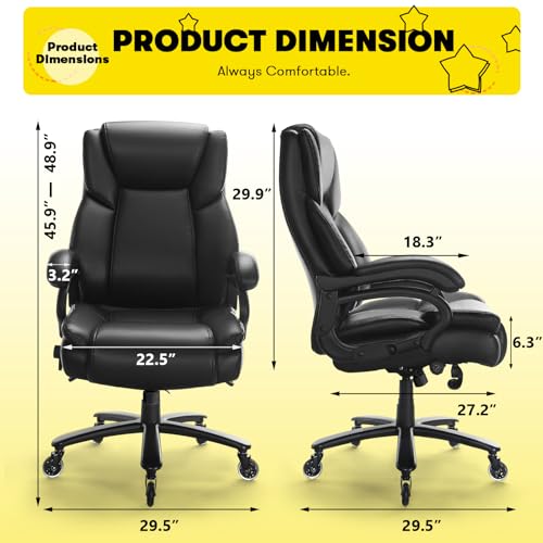 OFIKA Big and Tall Office Chair 500lbs - Adjustable Lumbar Support, Office Chair for Heavy People, Heavy Duty High Back Executive Desk Chair with Wide Seat and Quiet Rubber Wheels, Large Office Chair