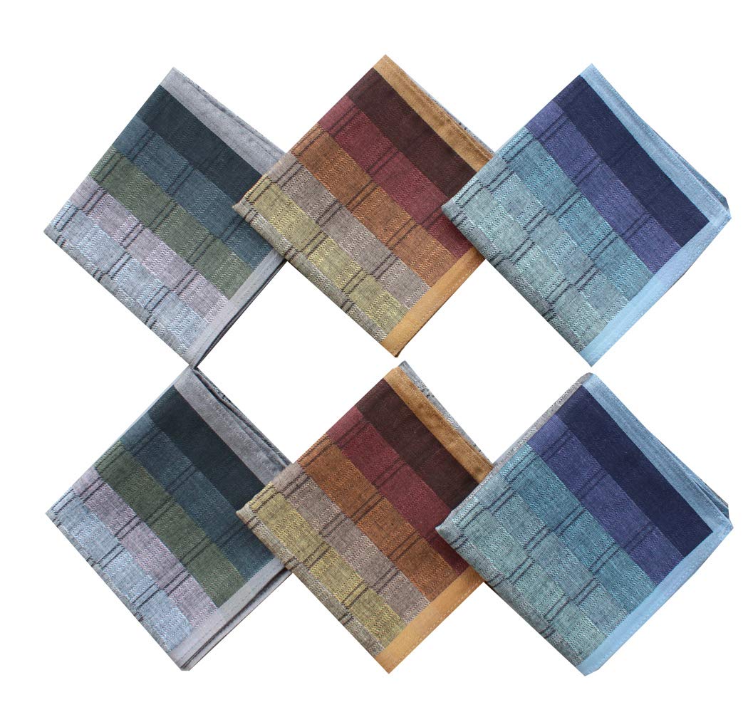 Mens Cotton Handkerchiefs Classic Hankies Assorted 6Pieces