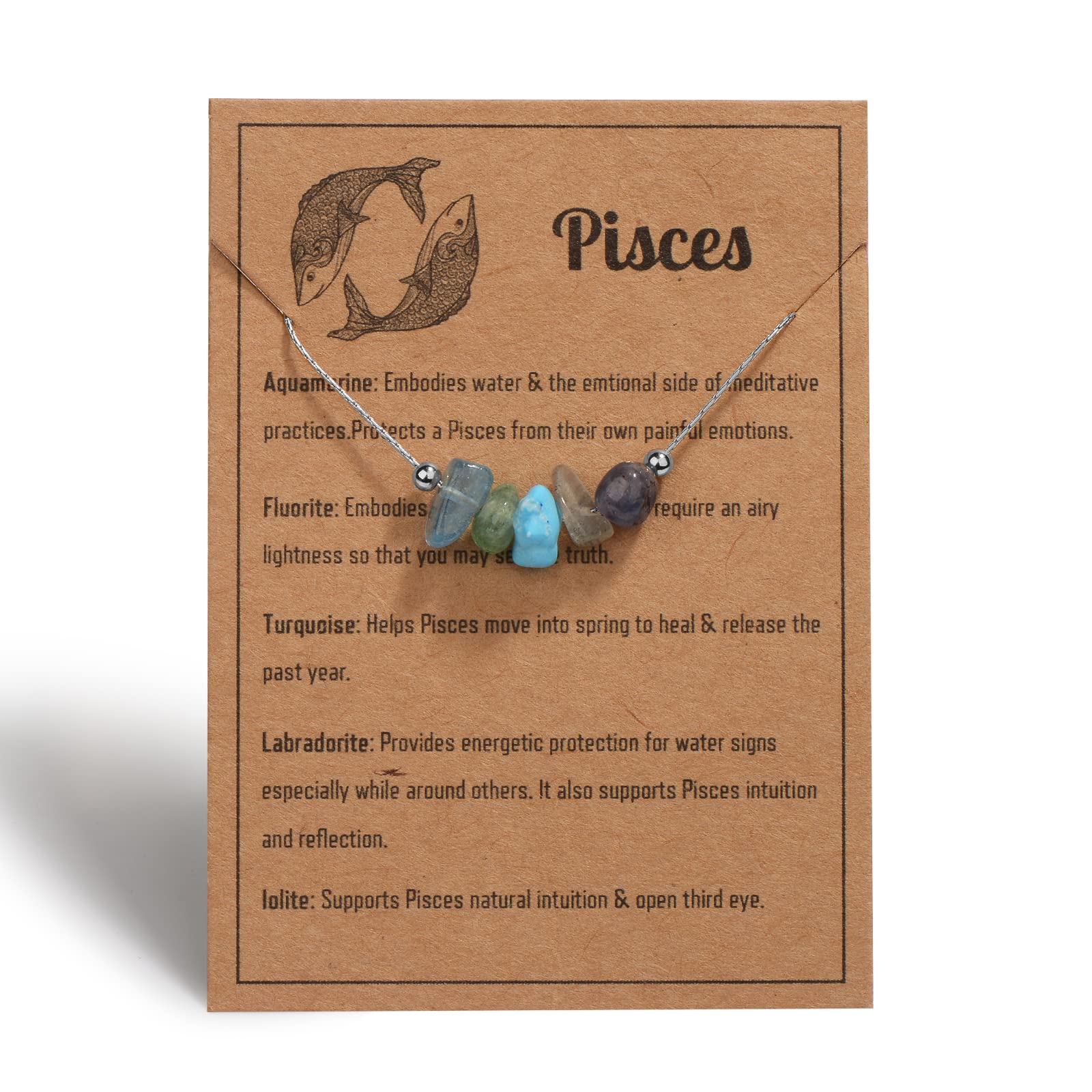 Silver Pisces Necklace Raw Crystals Zodiac Necklace for Women, Natural Stone Zodiac Sign Choker Astrology Jewelry Healing Crystals Horoscope Gifts