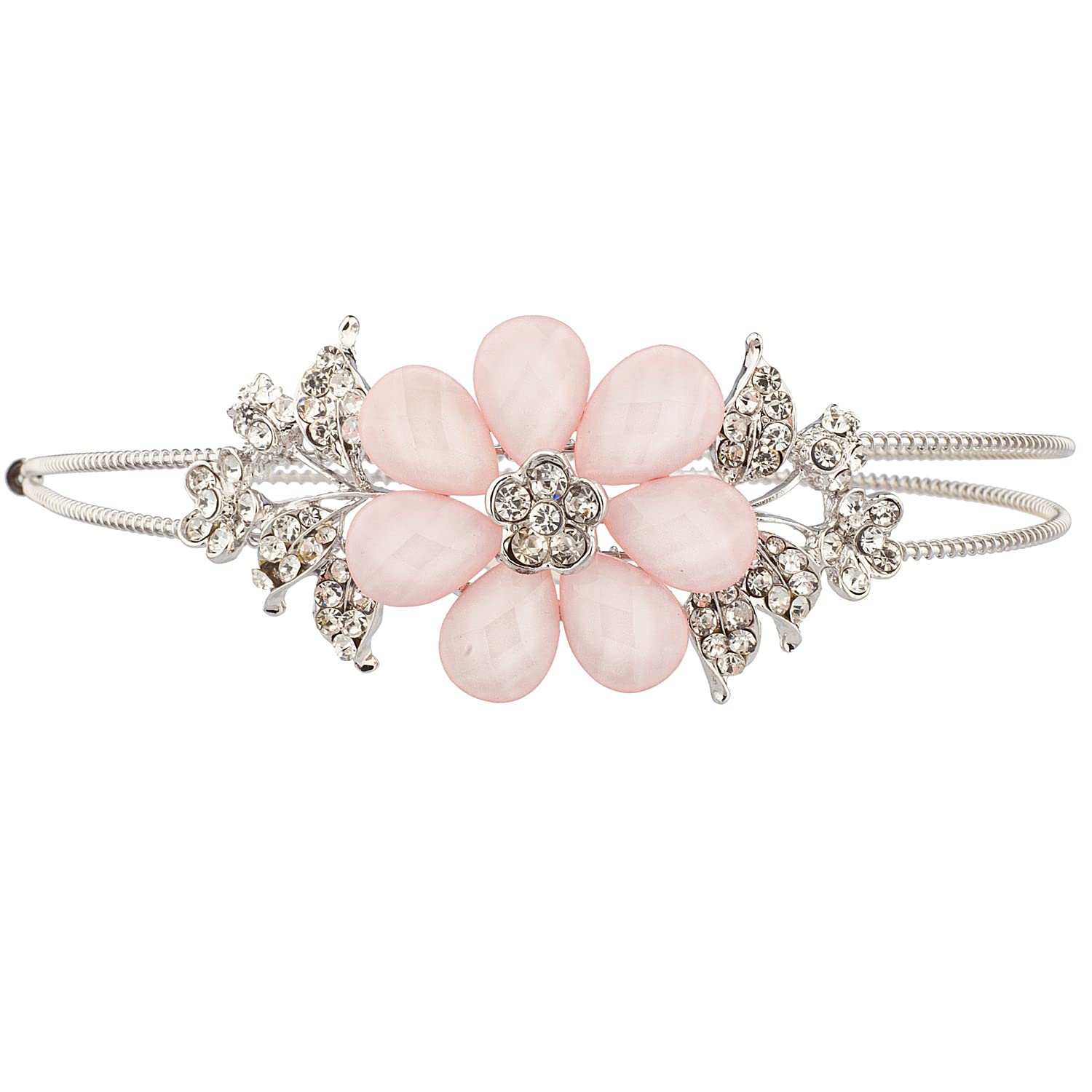 LUX ACCESSORIES Faceted Pink Flower Floral Pave Crystal Stretch Headband