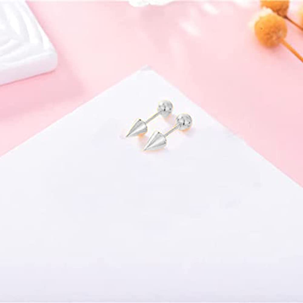 Minimalist Spike Stud Earrings for Women Men Stainless Steel Cool Tiny Cartilage Helix Tragus 16g Screw Back Piercing Studs Hypoallergenic Sensitive Ears Birthday Jewelry Gifts Bff (Silver)