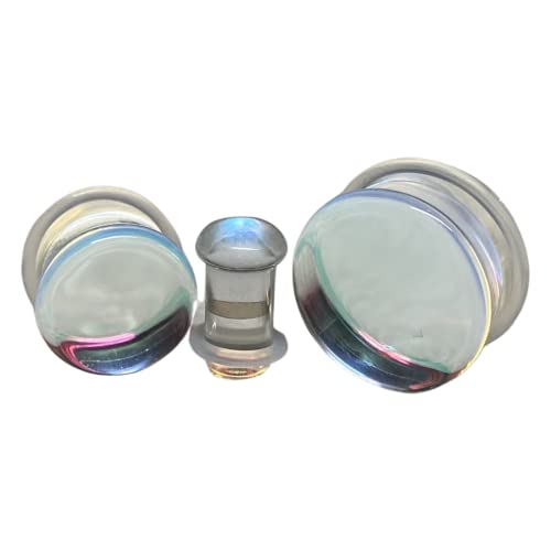 Pair of Aurora Borealis Single Flare Glass Plugs (PG-574) (6g (4mm))