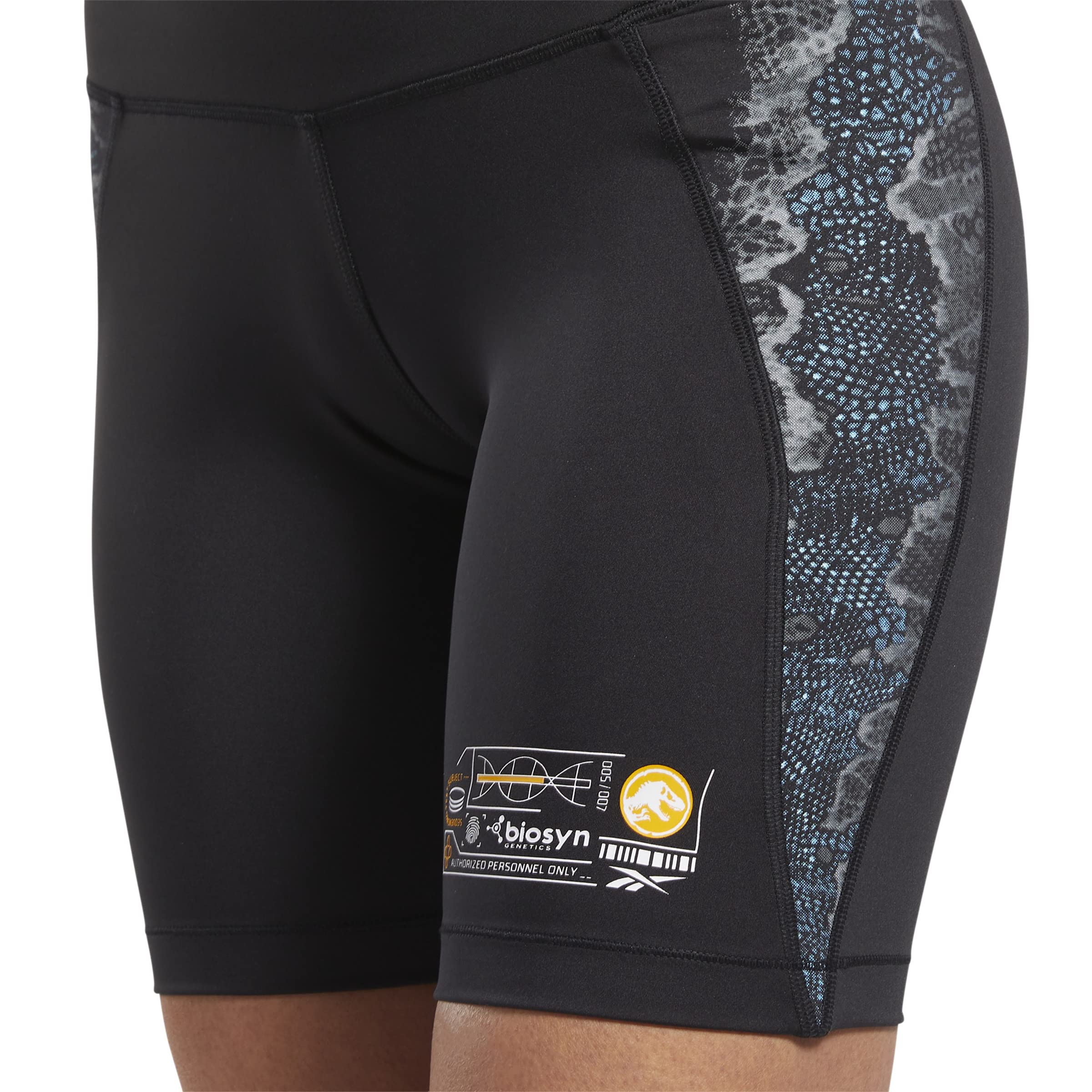 Reebok Women's Standard Active Bike Shorts, Jurassic World/Black, Small