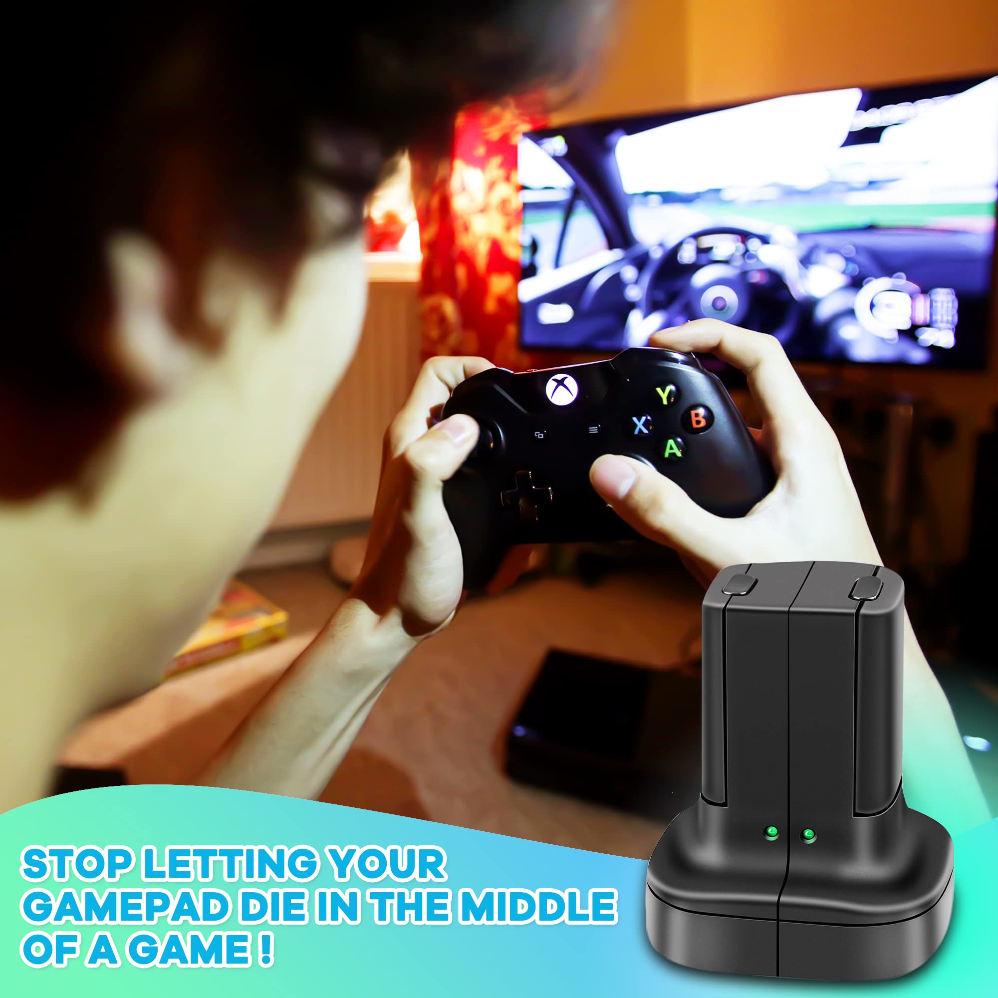 Rechargeable Battery for Xbox 360, 2 Pack Battery with Dual Charging Station Dock Charger Stand Base for Xbox 360 Wireless Controller Black