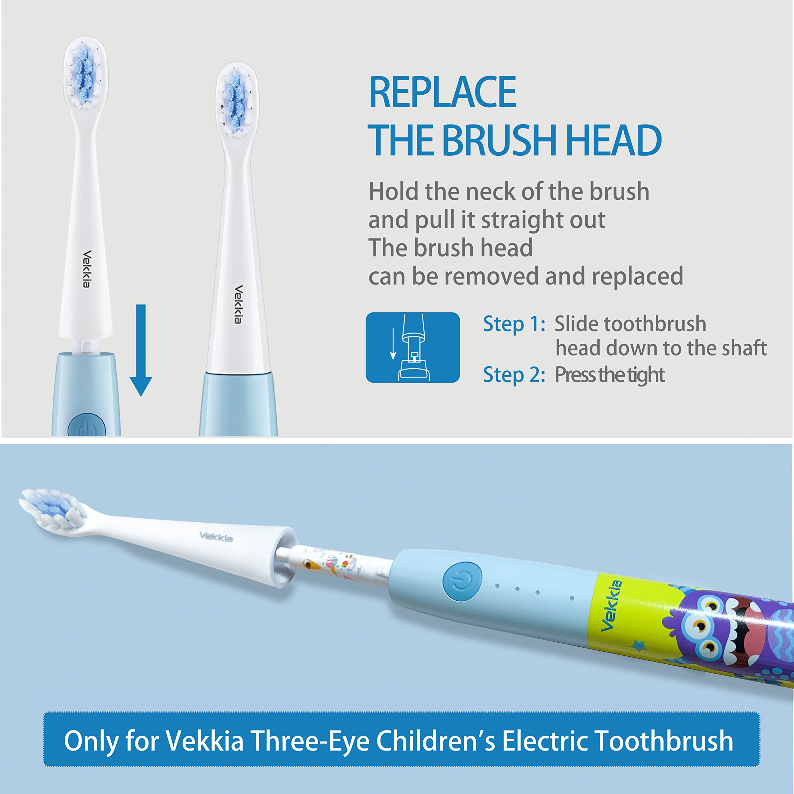 Vekkia Three Eyes Electric Toothbrush Replacement Heads - 7X More Plaque Removal, End-Rounded 3D Curved Soft Bristles, Comfortable & Efficient Clean Teeth, Perfect for Kid Small Mouth