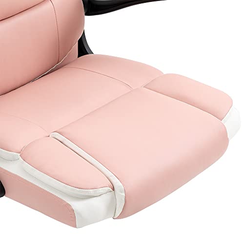 XBWEI Office Chairs Pink Desk Chair with Arms PU Leather Computer Chair for