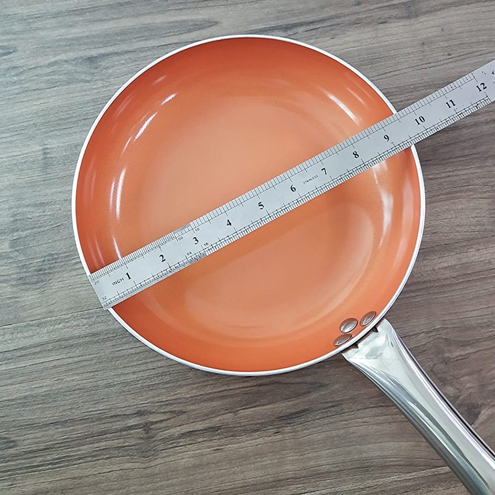 SHINEURI 9.5 inch Copper Fry Pan with Lid, Nonstick Omelet Pans - Perfect for Stir fry, Sauce & Baking, Compatible for Induction, Gas, Electric & Stovetops, Perfect for 2-3 Person Meal