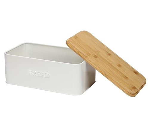 OUTSHINE White Bread Box for Kitchen Countertop, Bread Box with Cutting Board Lid, White Bread Box, Small Bread Box, Bread Bin, Bread Holder for Kitchen Counter