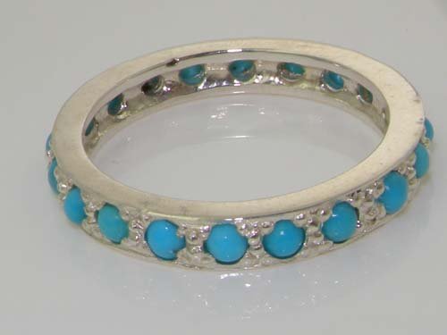 LetsBuyGold 925 Sterling Silver Real Genuine Turquoise Womens Eternity Ring - Size 7