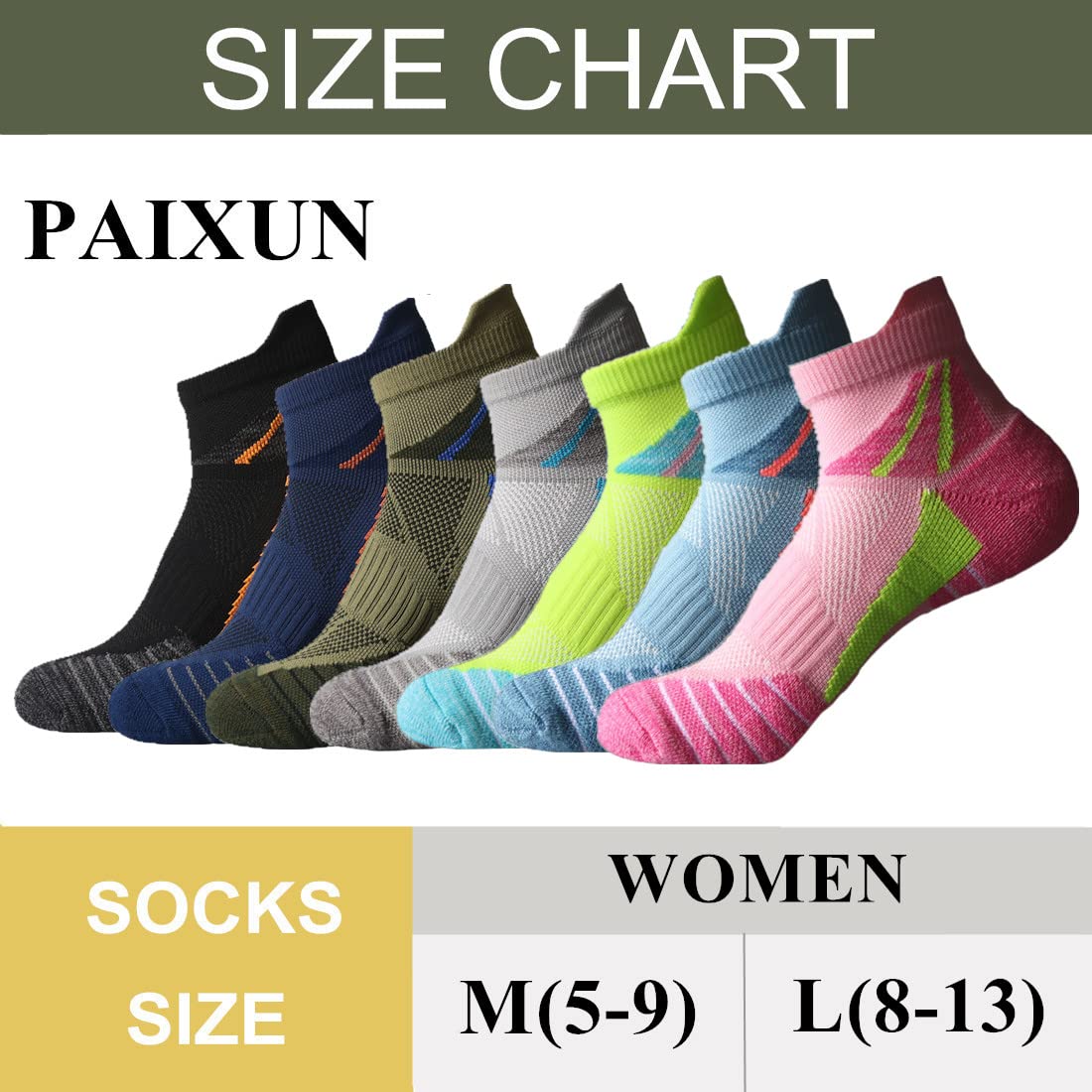 PAIXUN Mens Compression Socks For Men Women Cotton Athletic Running Workout Size 6-13 No Show Low Cut Crew Socks