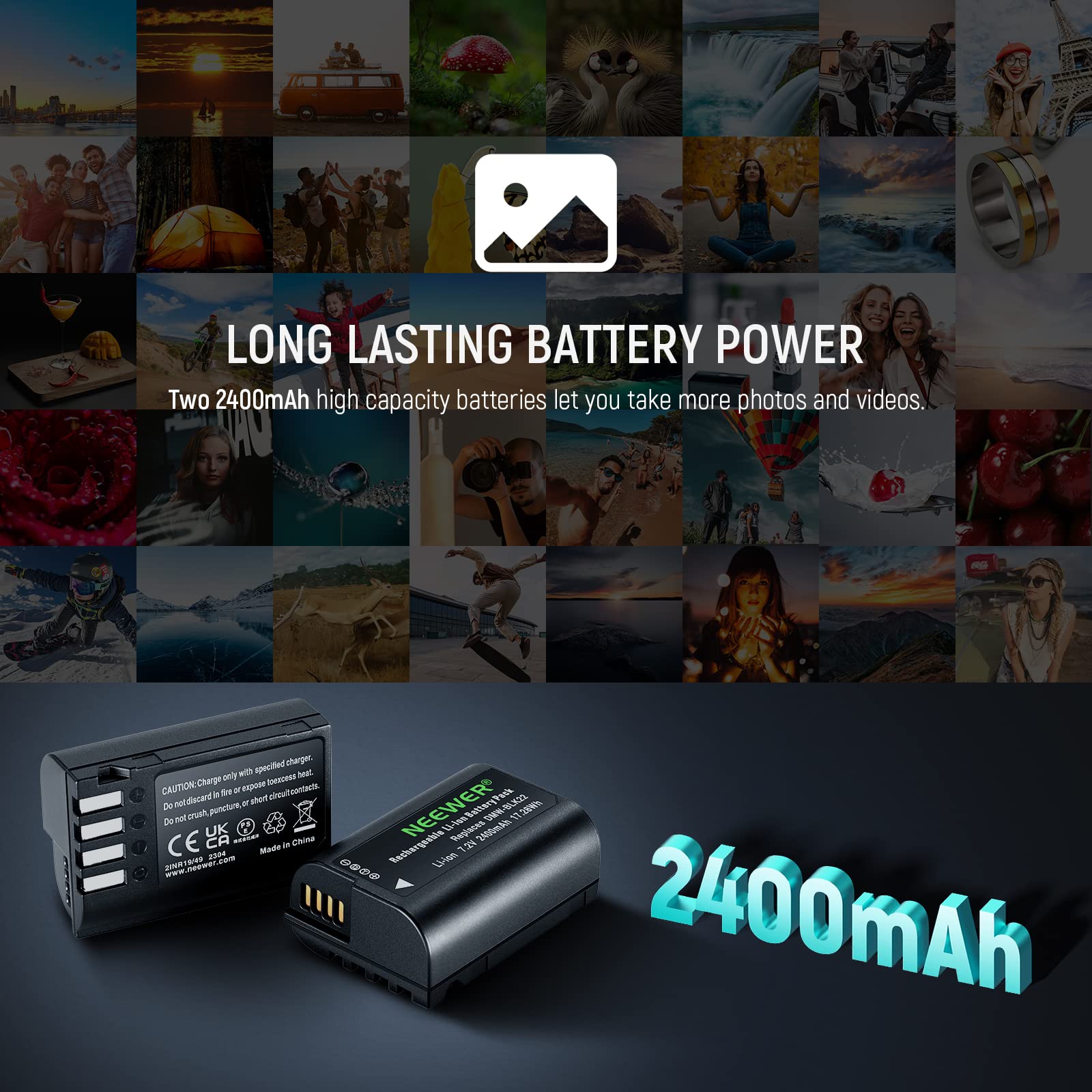 NEEWER DMW-BLK22 Replacement Battery and Charger Set, 2 Pack 2400mAh Batteries and Type C Dual Channel USB Charger, Compatible with Panasonic Lumix DC-S5 DC-S5 II DC-S5 IIX GH5 II GH6 S5II S5M2 GH5M2