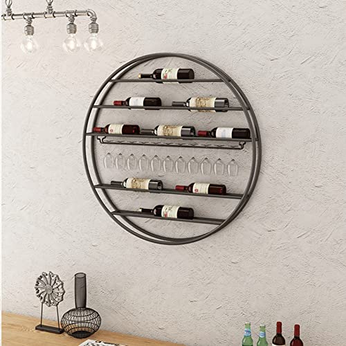 Wall-Mounted Wine Rack Round Wine Bottle Holder , with Hanging Goblet Glass Stemware Racks , Black Metal Iron Storage Shelf , Organizer Shelves for Bar Kitchen (Size : 85x10x85cm)