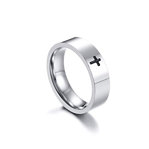 MZZJ Free Personalized Engraved Religious Jewelry Christian Cross Stamped Faith Bible Verse Scripture Minimalist High Polish 6MM Stainless Steel Inspirational Prayer Ring for Men Women,Size 5