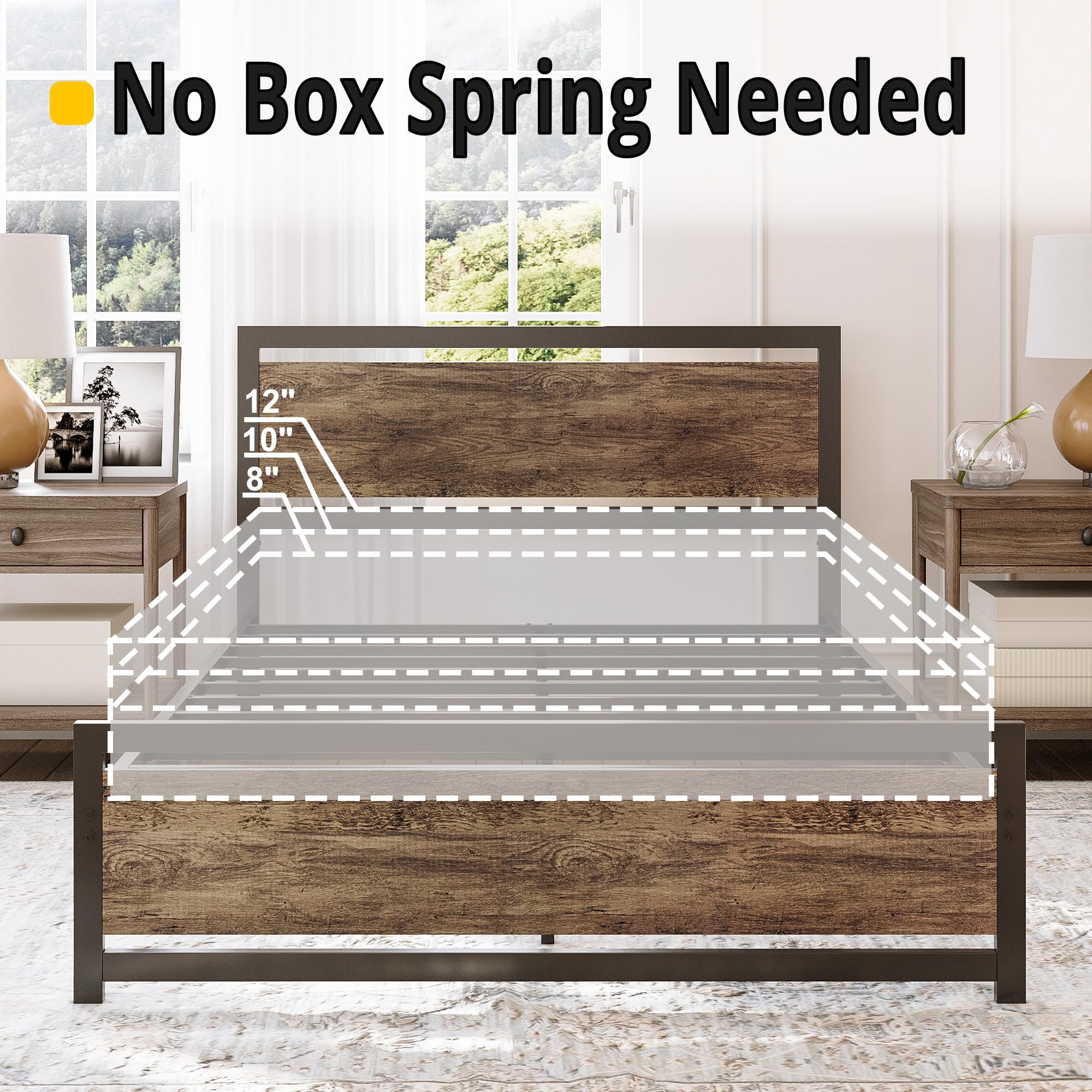 LIKIMIO Full Bed Frame with Headboard and Footboard, Metal Strong Supports, Easy Assembly, Noise-Free, No Box Spring Needed, Vintage Brown