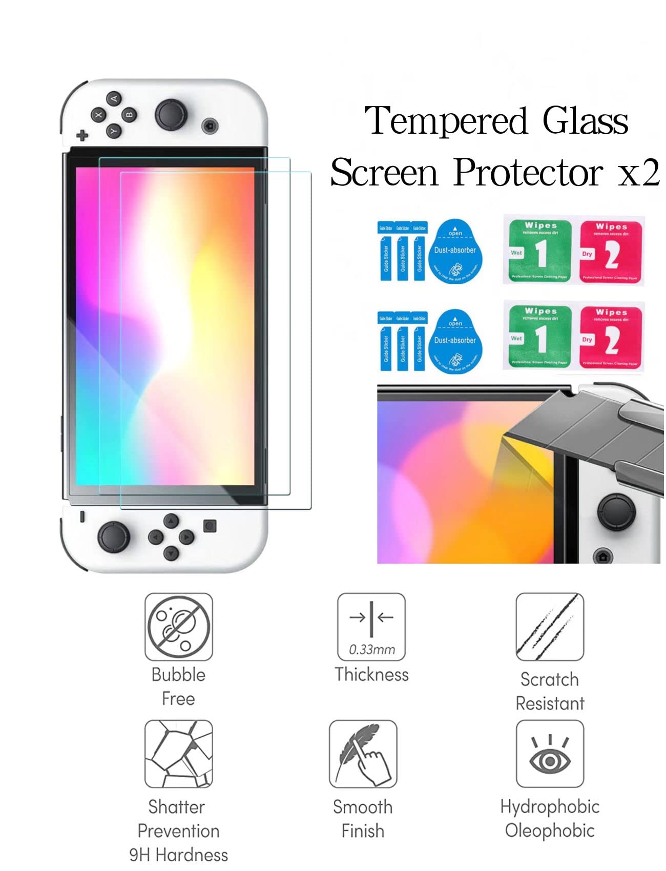 Necessary 4 in 1 Accessory Bundle for Nintendo Switch OLED - iceiceice Hard Shell Carrying Case with 30 Game Slots + Clear Case + Premium Tempered Films [2022 New]