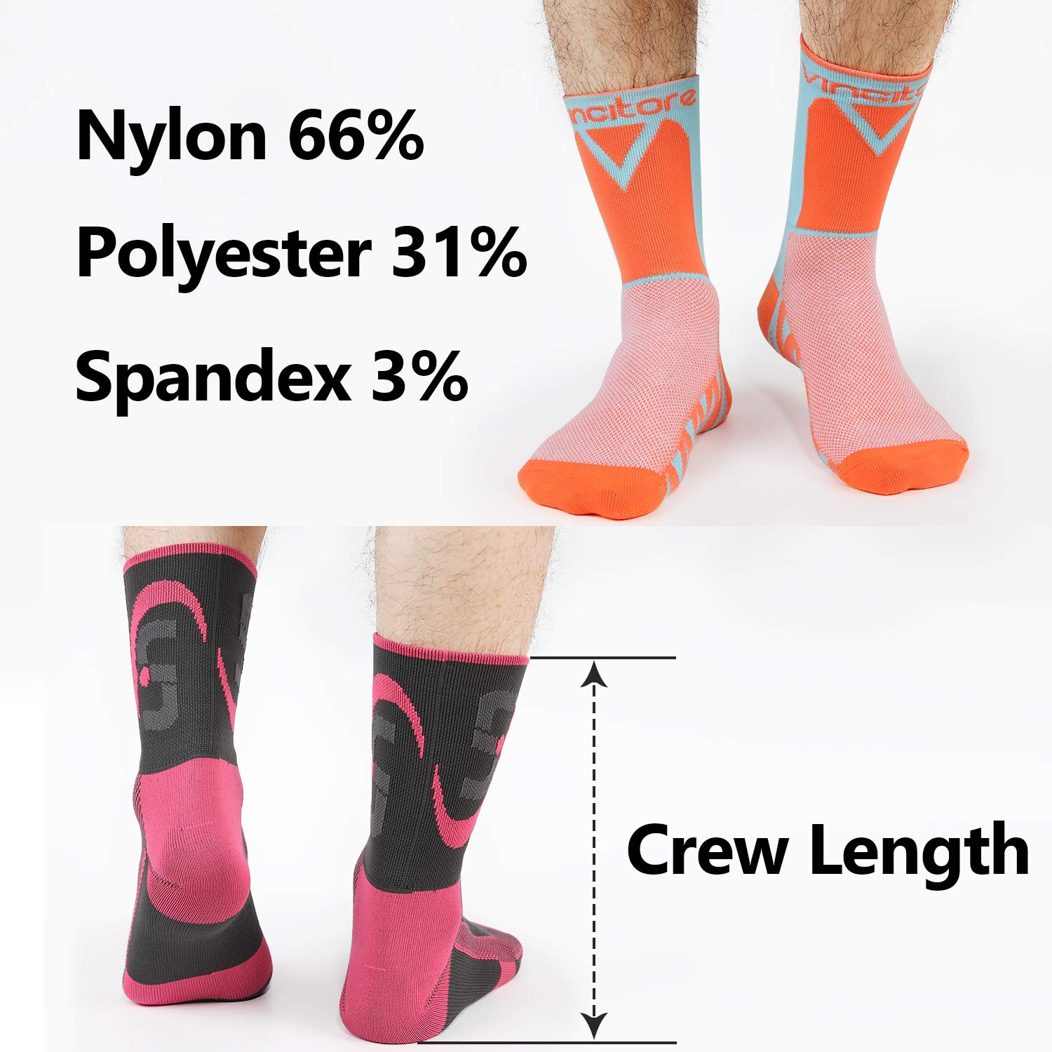LIN Men's 3 Pack Compression Tall Cycling Socks CoolMax Bike Socks Training Sports Athletic Socks 3L