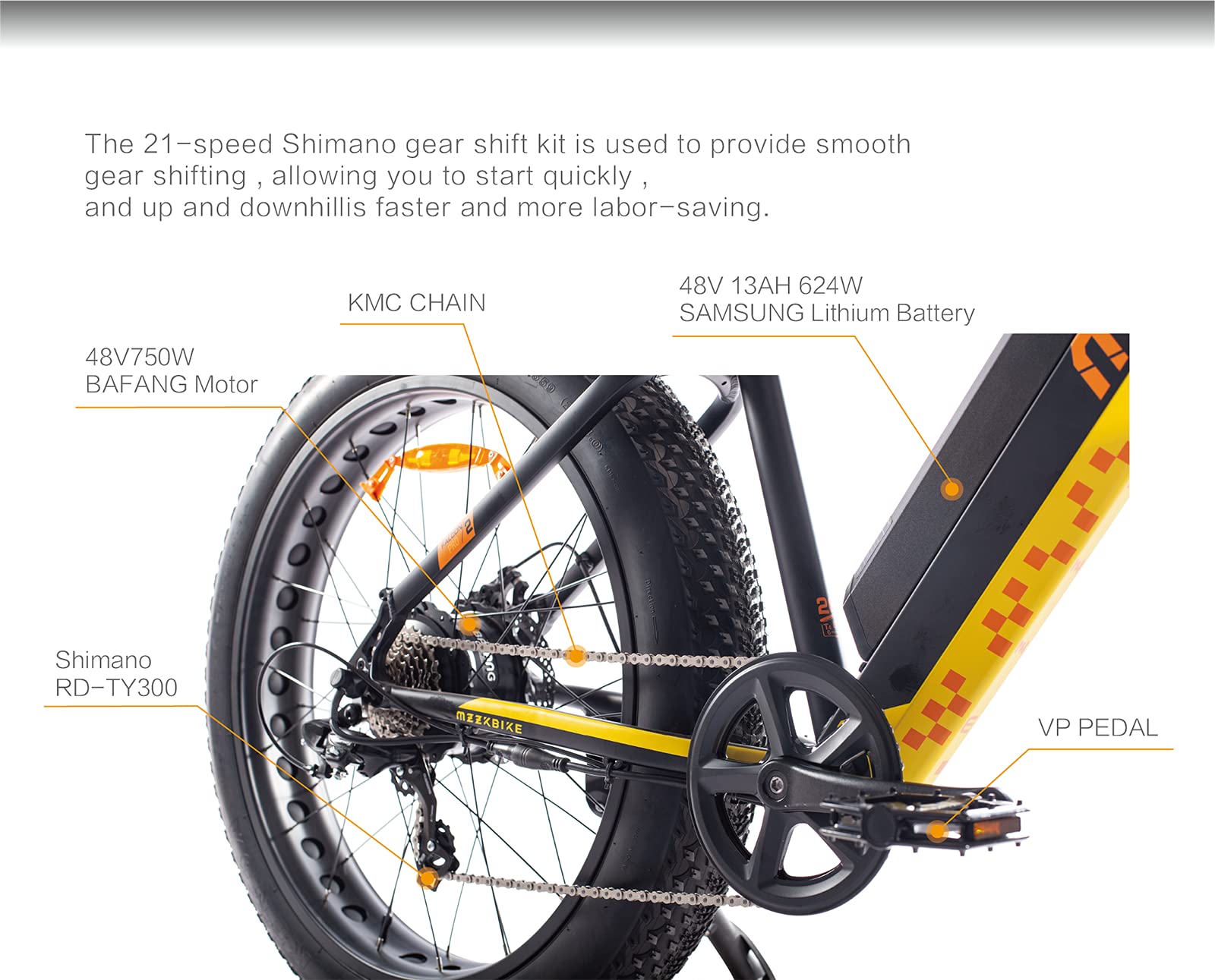 MZZK Electric Bikes for Adults 750W BaFang Motor Ebikes 26" Fat Tire Mountain Electric Bicycle, 25+MPH, Snow Beach E-Bike with Removable 48V Larger Battery 7-Speed UL