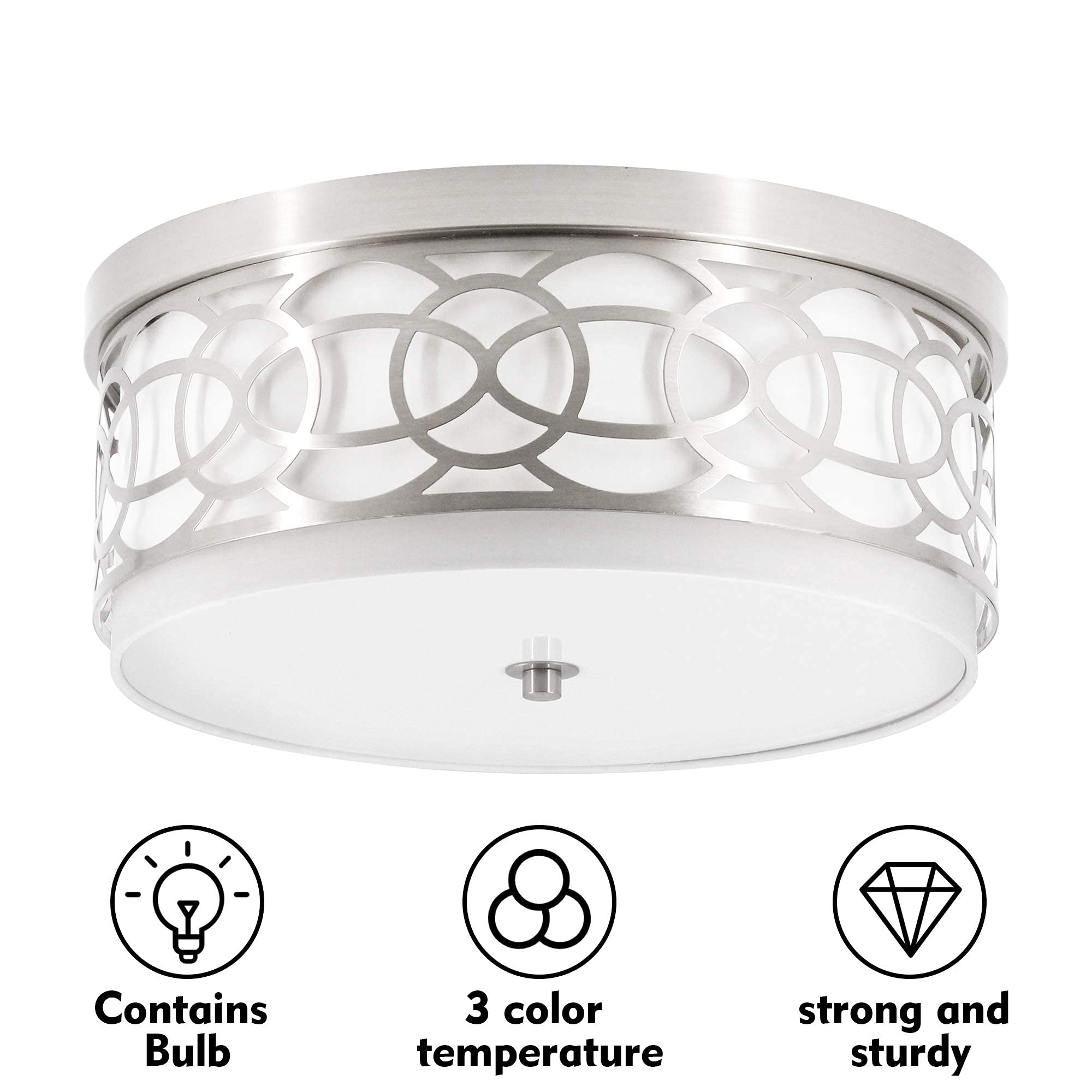 RUNTOP Flush Mount Ceiling Light, 3-Lights Modern Entry Light Fixture, Bedroom Ceiling Drum Light, Flush Mount Drum Light for Dining Room, Hallway,Living Room with 3 X E26 Dimmable LED Blubs