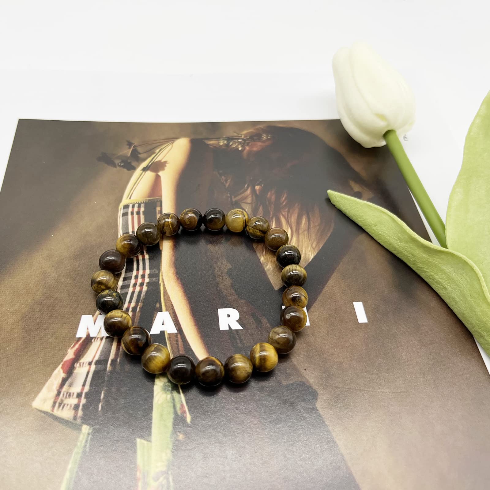 SROBENZ 14 Pcs 8mm Gemstone Crystal Beaded Bracelets for Men Women Stone Healing Bead Semi-Precious Stretch Round Bead Bracelets Unisex