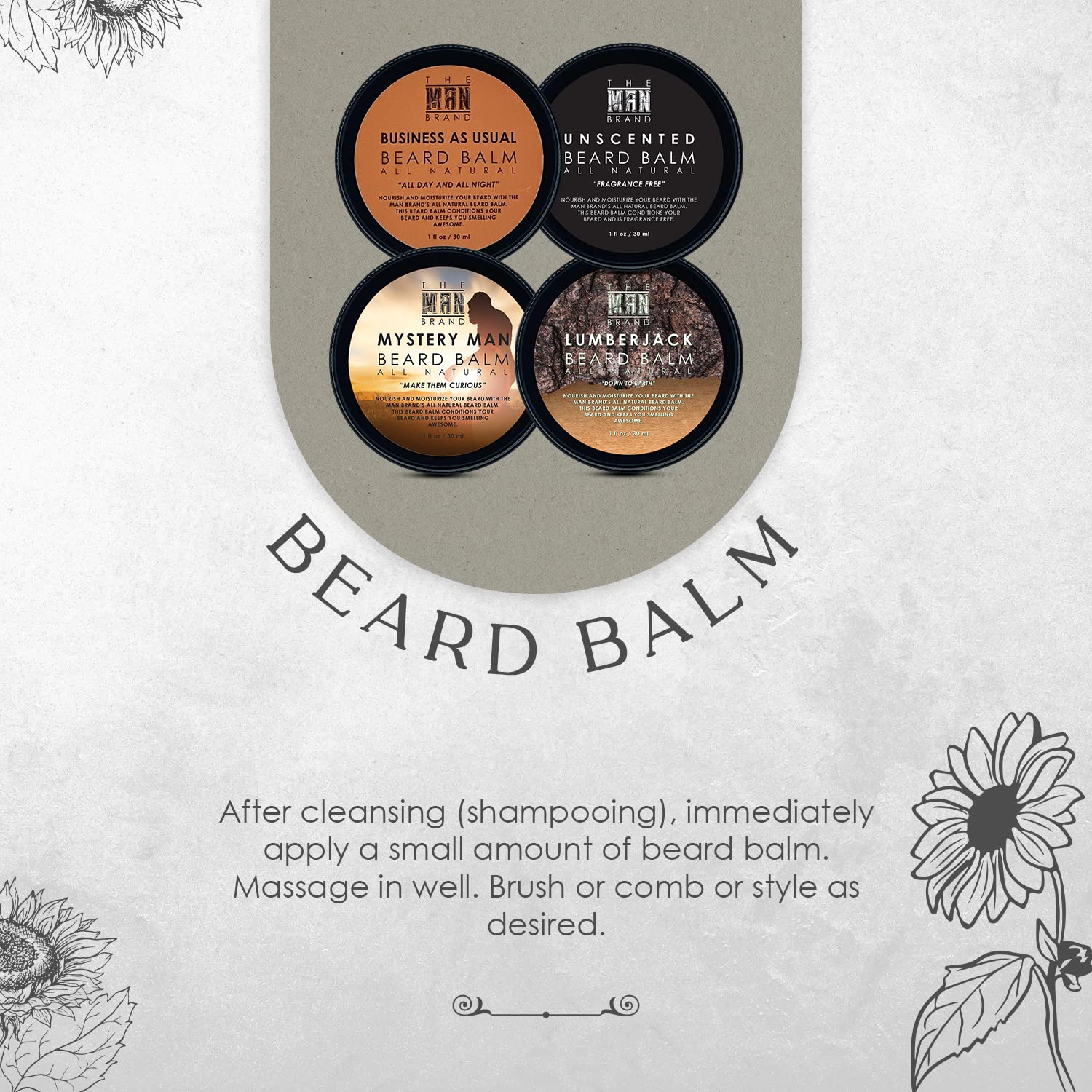 The Man Brand Beard Balm Sample Pack, 1 oz - Natural Beeswax Based Conditioning Balm for Beard Care, Four Horsemen Scent, 4 Fluid Ounces