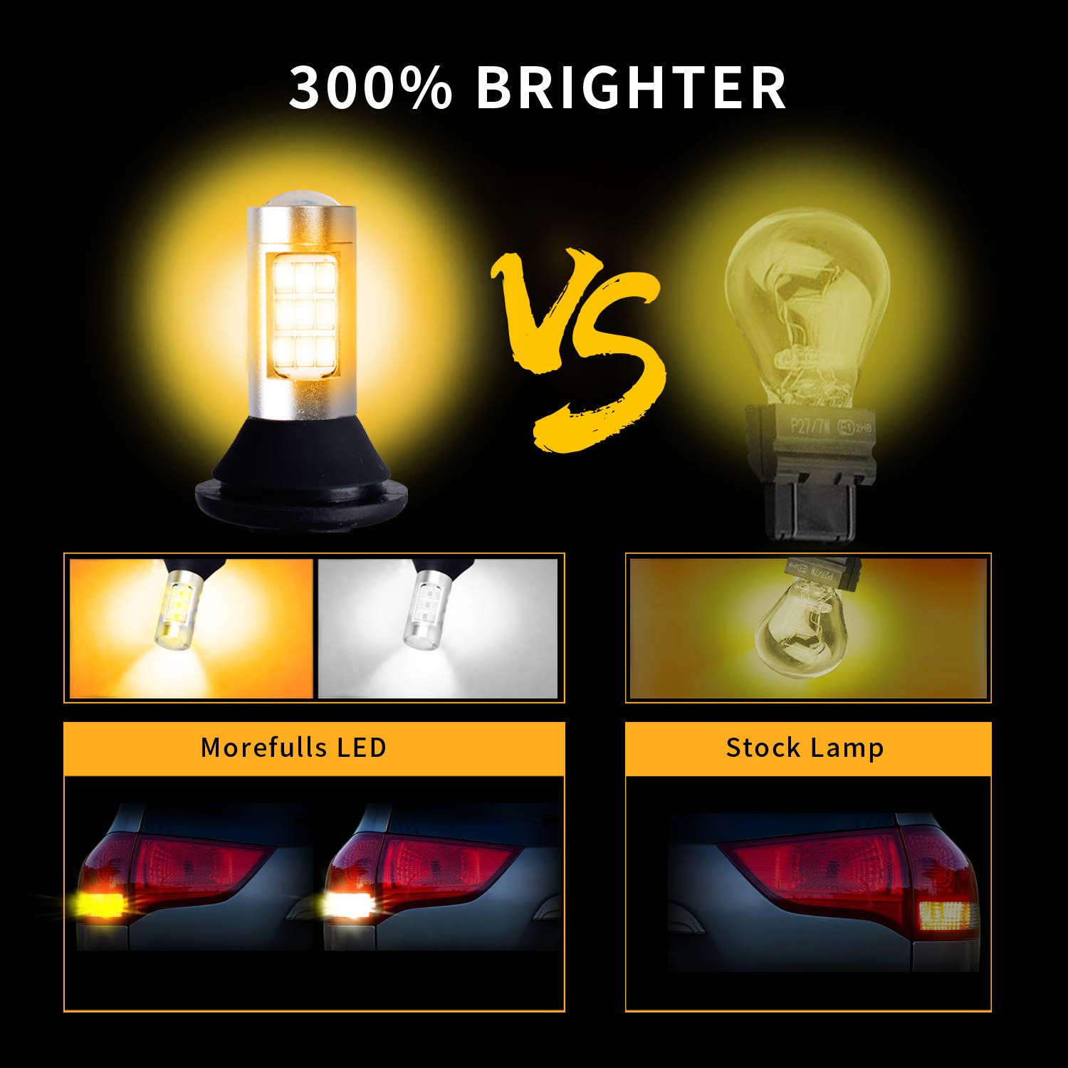 morefulls 3157 Switchback LED Turn Signal Light Bulbs Error Free T25 3047 3057 3155 3156 Amber and White Replace for Front/Rear Turning Light Back Up Reverse Light