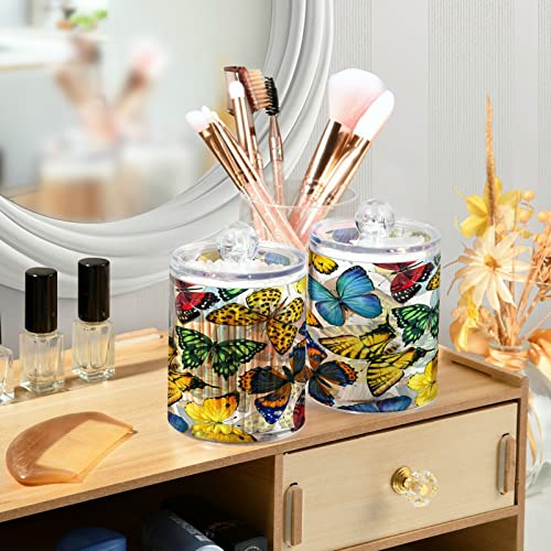 xigua 2 Pack Beautiful Butterfly Apothecary Jars with Lid, Qtip Holder Storage Containers for Cotton Ball, Swabs, Pads, Clear Plastic Canisters for Bathroom Vanity Organization (10 Oz)