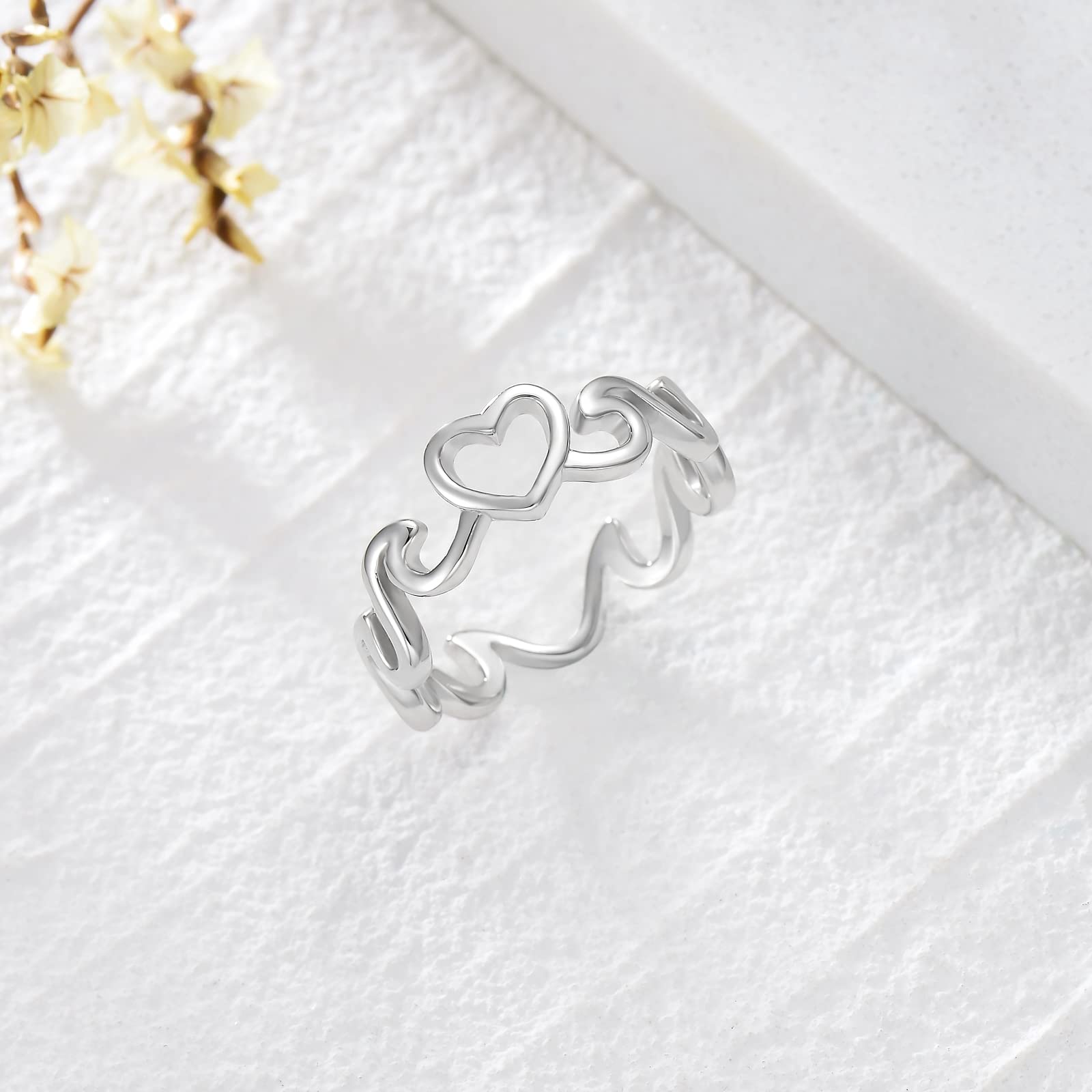 PROESS Wave Love Ring Sterling Silver Beach Ocean Rings for Women Teen Girls,size7/8/9 (size 9)