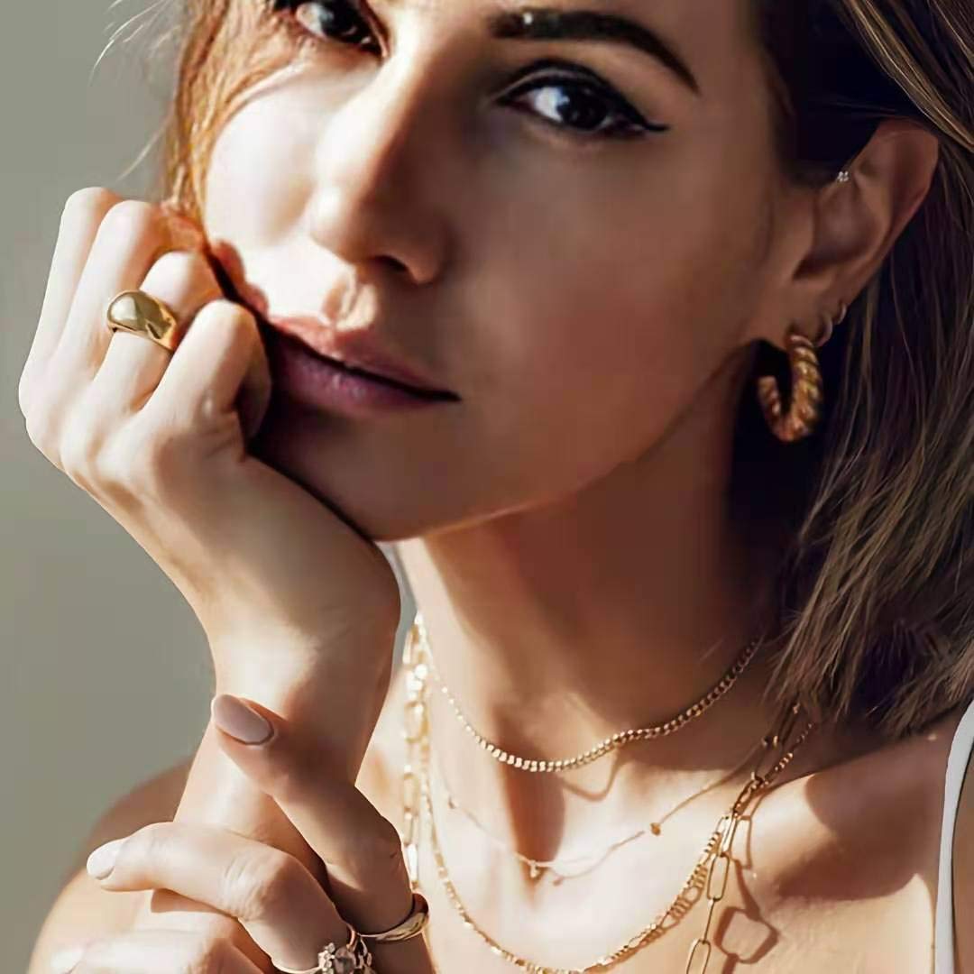 N-N Classic Fashion Stacking Ring Woman 18K Gold Chunky Thick Ring Best Mom Gift birthday gift Cute Dome Cocktail Statement Ring Size5-10