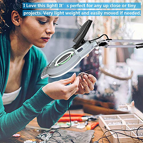 Magnifying Lamp with Clamp, NUEYiO 2,200 Lumens Dimmable Super Bright Daylight LED Magnifying Glass with Light, Adjustable Swivel Arm and Magnifier Lens for Reading, Crafts, Close Work, Repair- White