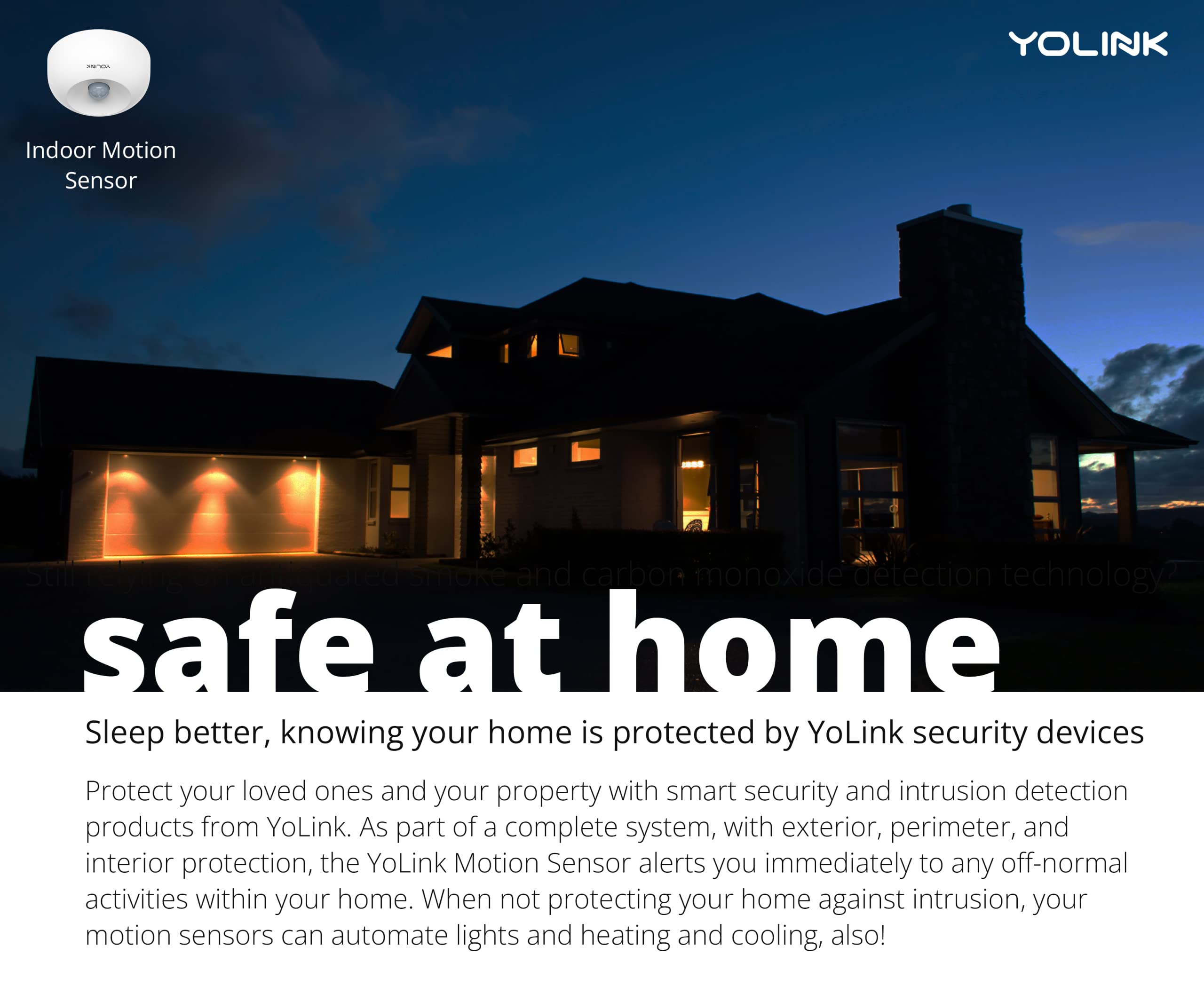YoLink SpeakerHub & One Motion Sensor Smart Home and Security Kit – Audio Hub Plays Tones/Sounds, Spoken Messages, LoRa-Powered ¼ Mile Range, WiFi Required