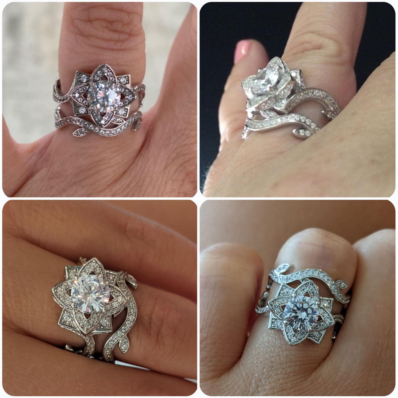 Newshe Flower Wedding Rings for Women Engagement Ring 925 Sterling Silver Round White Cz Size 9.5