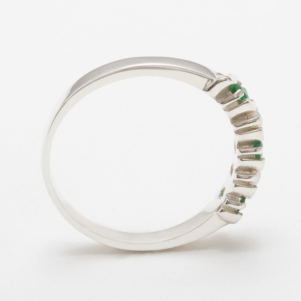 LetsBuyGold Solid 925 Sterling Silver Real Genuine Emerald & Cultured Pearl Womens Eternity Band Ring - 12 - Size 12