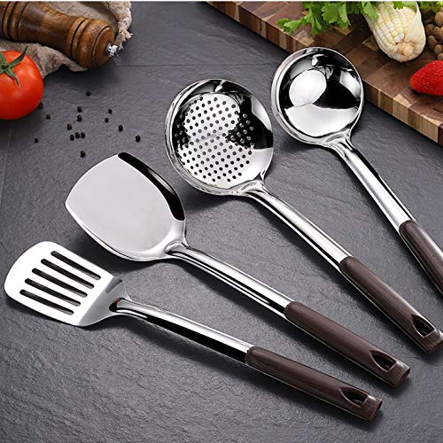 LMMDP 4pcs Stainless Steel Kitchen Utensil Set Spatula Spoon Frying Shovel Colander Noodle Spaghetti Spoon Kitchen Cooking Tools
