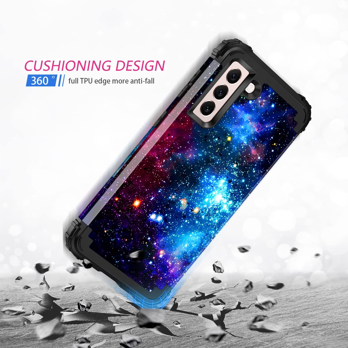 Miqala for Galaxy S22 5G Case,Shiny in The Dark Three Layer Heavy Duty Shockproof Hard Plastic Bumper +Soft Silicone Rubber Protective Case for Samsung Galaxy S22 5G Case,Blue Sky