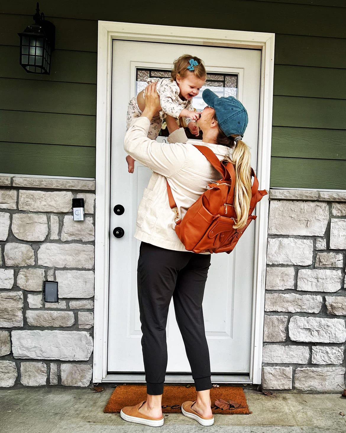 Yomiky Leather Diaper Bag Backpack, Diaper Bag Tote Travel Tote Bags with Large Capacity and Multiple Pockets