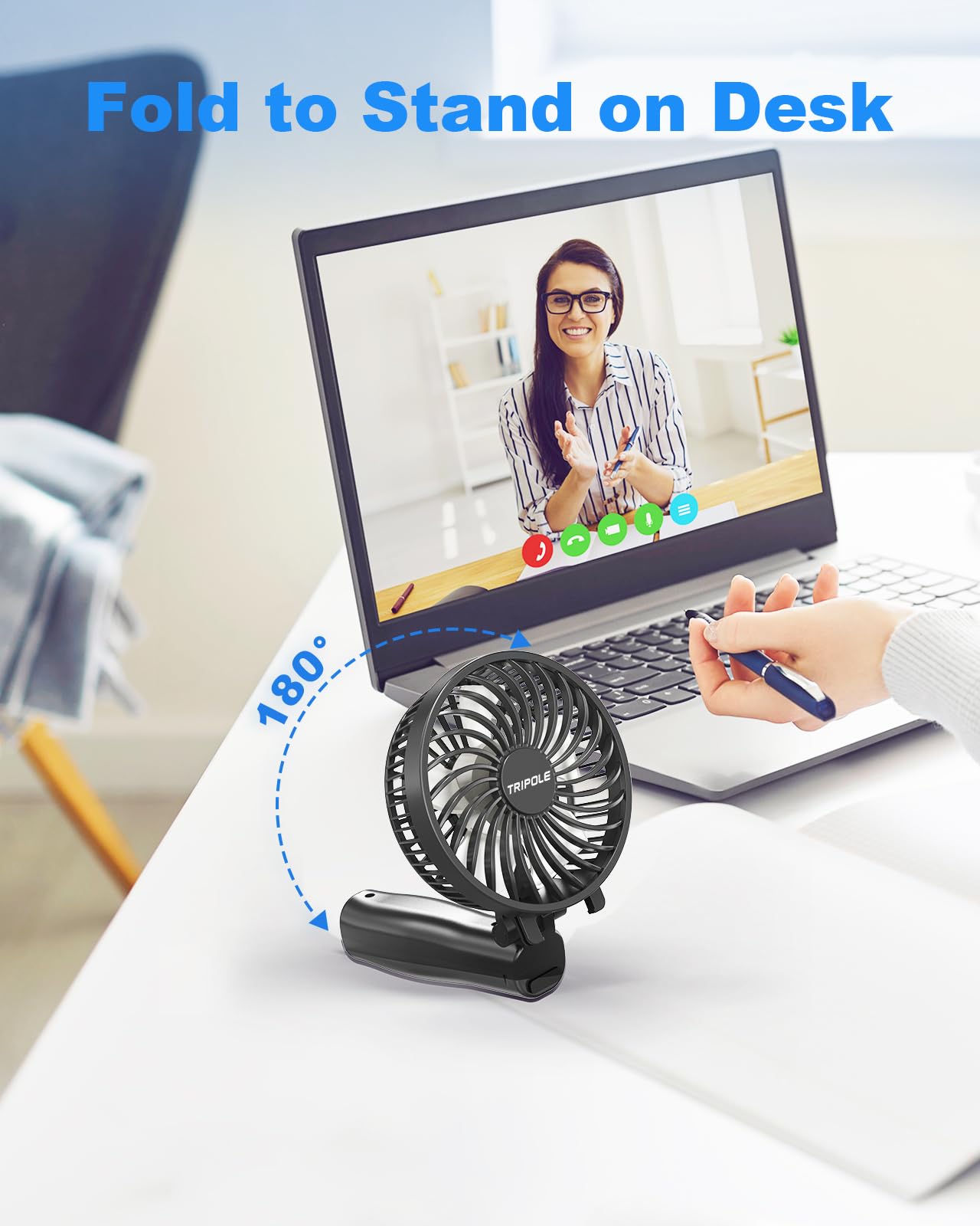 TriPole Handheld Fan Portable Mini Fan, 3 Speeds Foldable Small Personal Fan, Rechargeable USB Desk Fan, Powerful Hand Held Fan Battery Operated for Travel Outdoor Makeup Gifts, Black, 4.2” Fan Cover