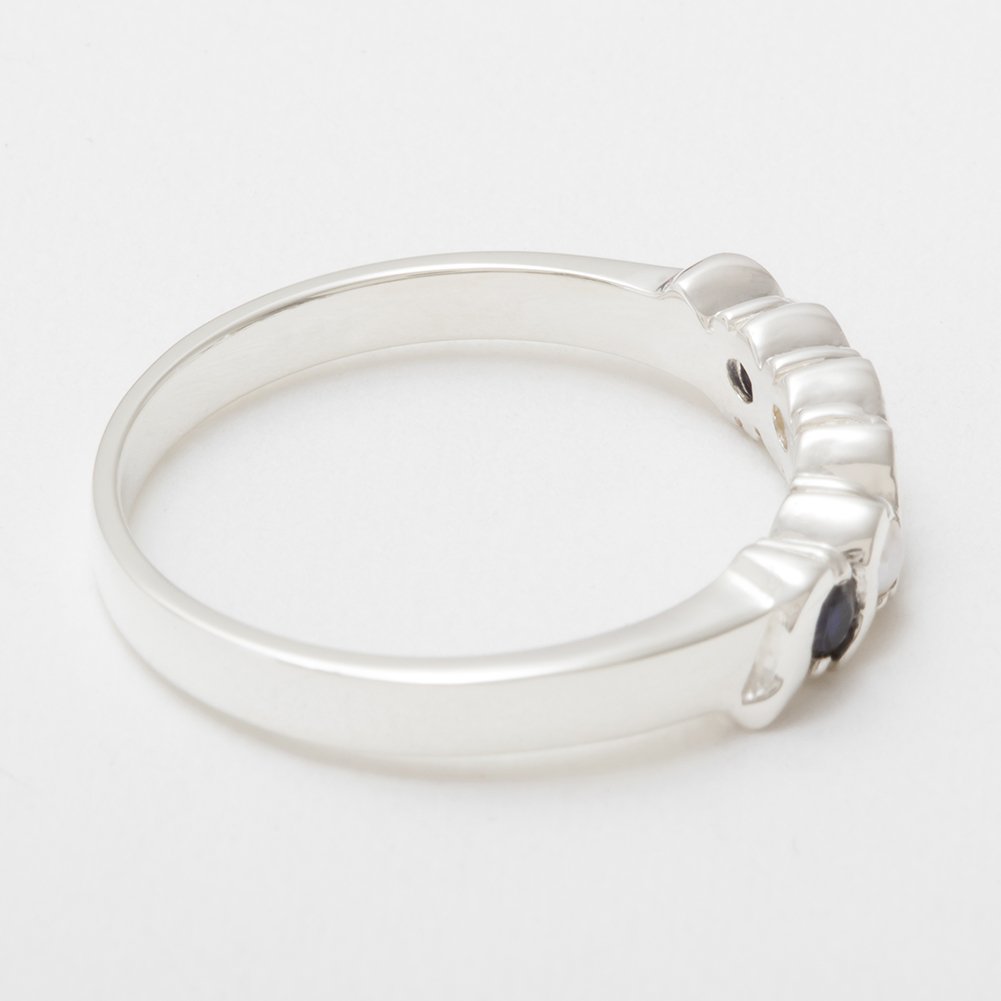LetsBuyGold Solid 925 Sterling Silver Real Genuine Sapphire & Cultured Pearl Womens Eternity Band Ring - 7 - Size 7
