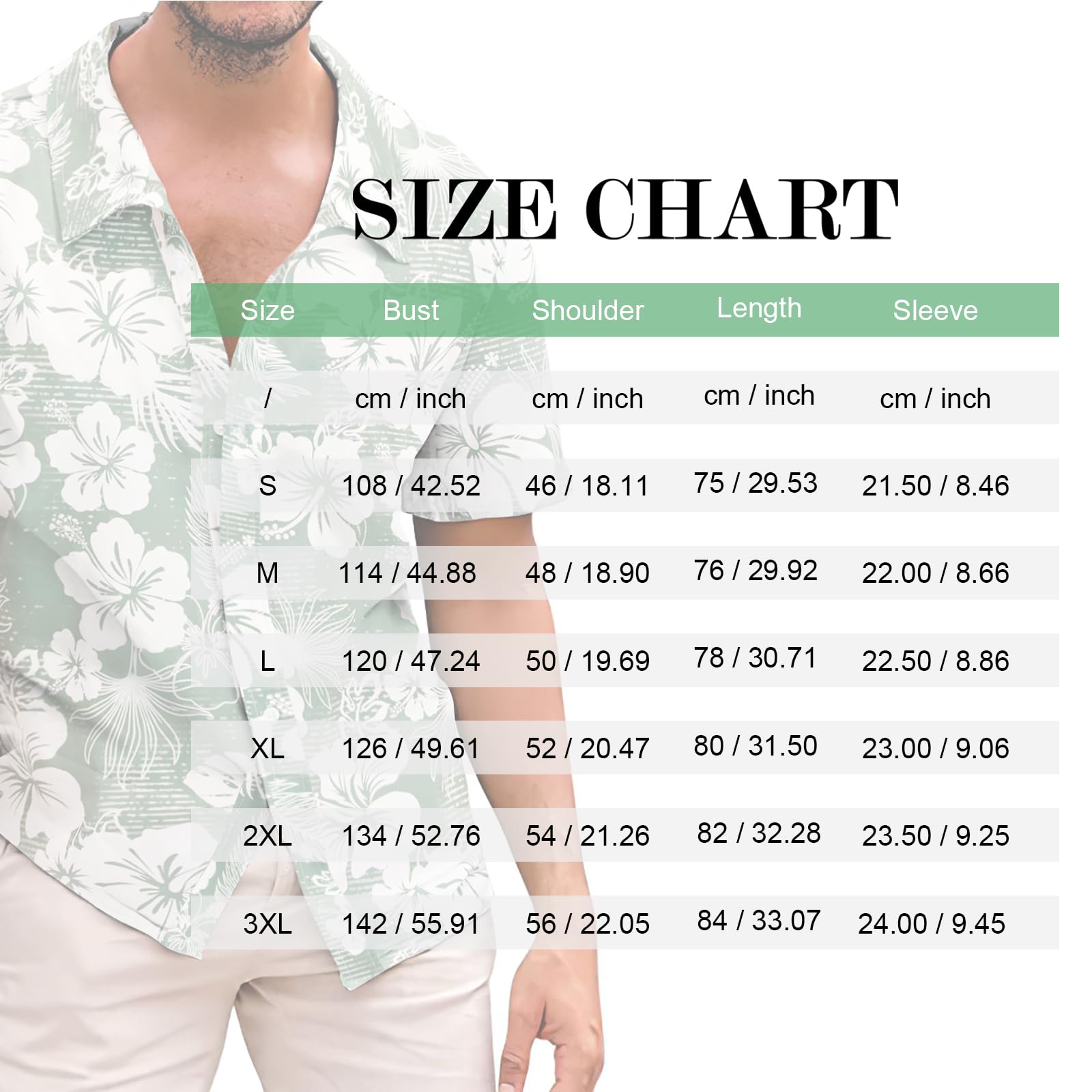 Men's Novelty Hawaiian Floral Shirt Summer Casual Button Down Tropical Holiday Beach Shirts Green