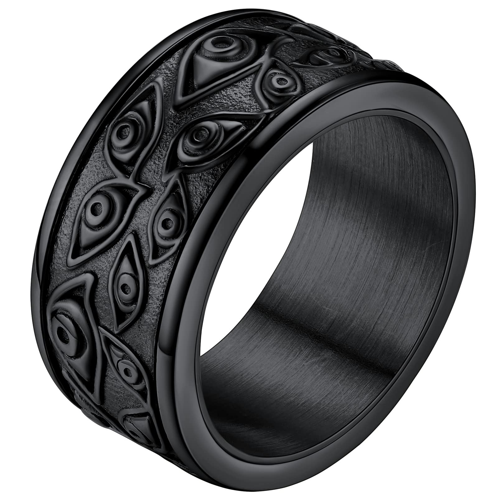 Rotating Fidget Rings Women's Spinner Bands 10mm Black Stainless Steel Egyptian Eye of God Protective Amulet Thumb Finger Charms
