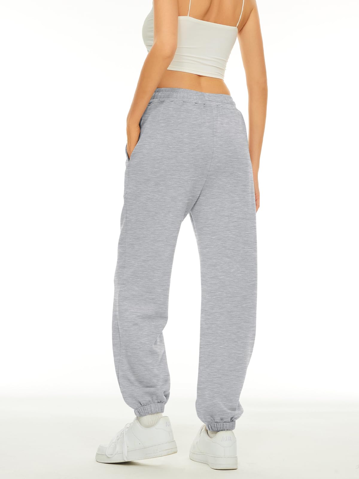 LILLUSORY Women's Sweatpants Wide Leg High Waisted Straight Leg Aesthetic Clothing Cozy Pants with Pockets Light Grey