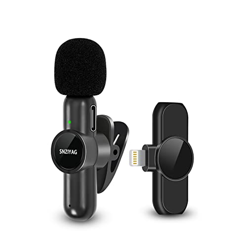 SNZIYAG Wireless Lavalier Microphone for iPhone iPad,Plug-Play Wireless Mic for Video Recording,Professional Lav Mic for YouTube,TikTok,Clip-on Microphones for Live Streaming,Auto Sync/No APP(iOS)