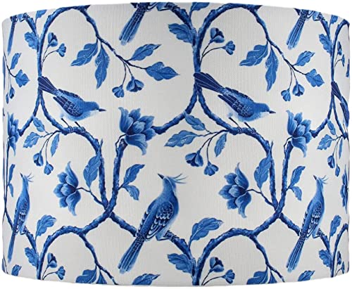 Tristan Home Premium Blue and White Floral Cylinder Drum Lamp Shade Spider Fitting 13x13x9 Inches