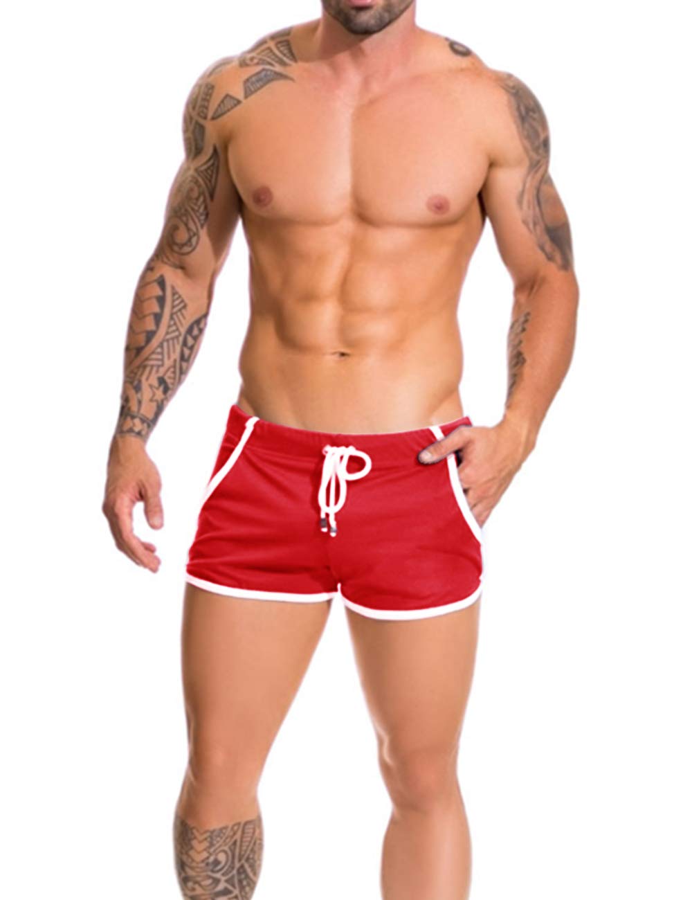 Men's Running Shorts Mesh Workout Bodybuilding Quick Dry Red L