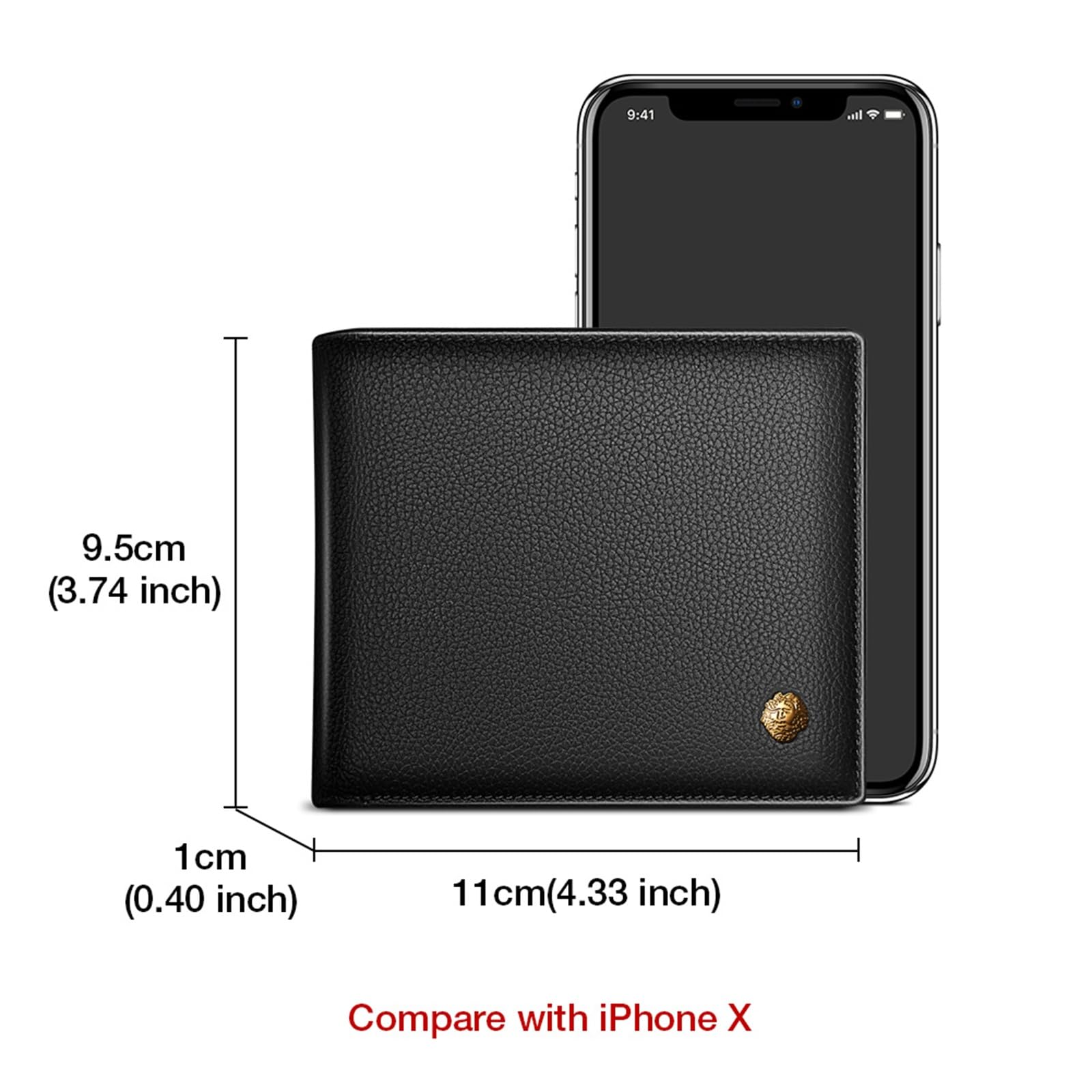 LAORENTOU Men's Wallet Genuine Leather Mens Bifold Wallets with Zipper Coin Pocket Casual Men Purse Slim Wallet